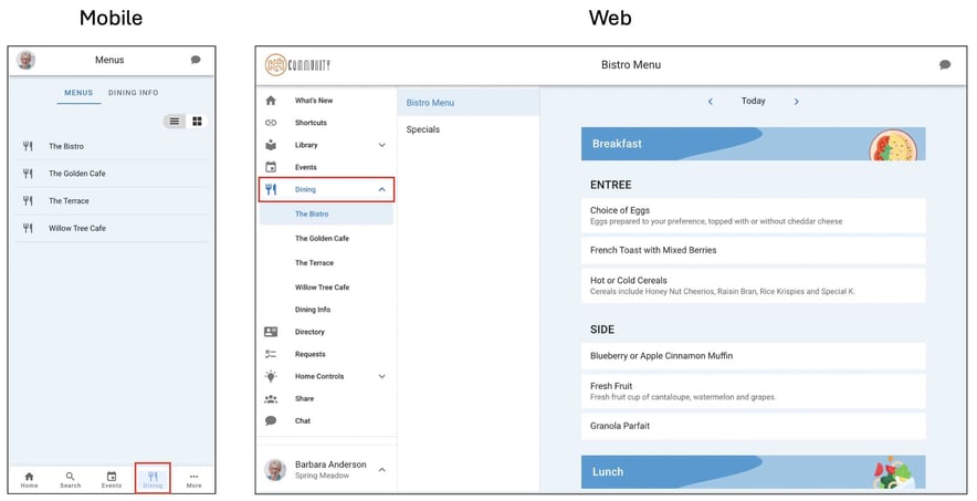 How to view restaurants and menus in K4Community Plus