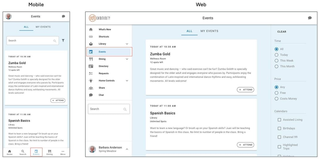 How to view events using K4Community Plus