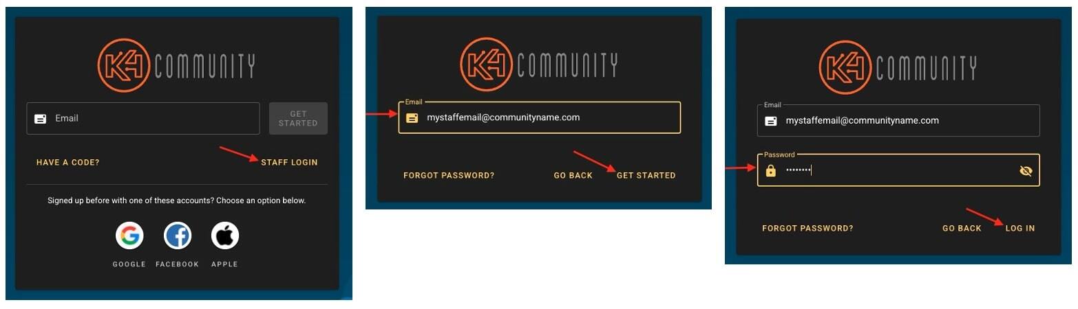 How to login to K4Community Plus as a staff user